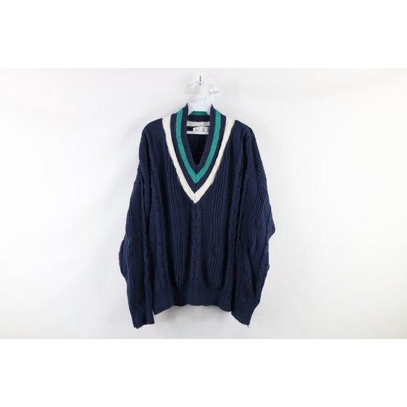 Vintage | Sweaters | Vintage 9s Dapper Mens Large Striped Chunky Cable ...